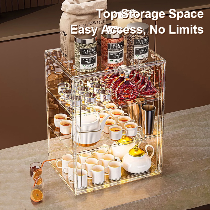 Mug acrylic storage organizer dust proof cup display cabinet three ...