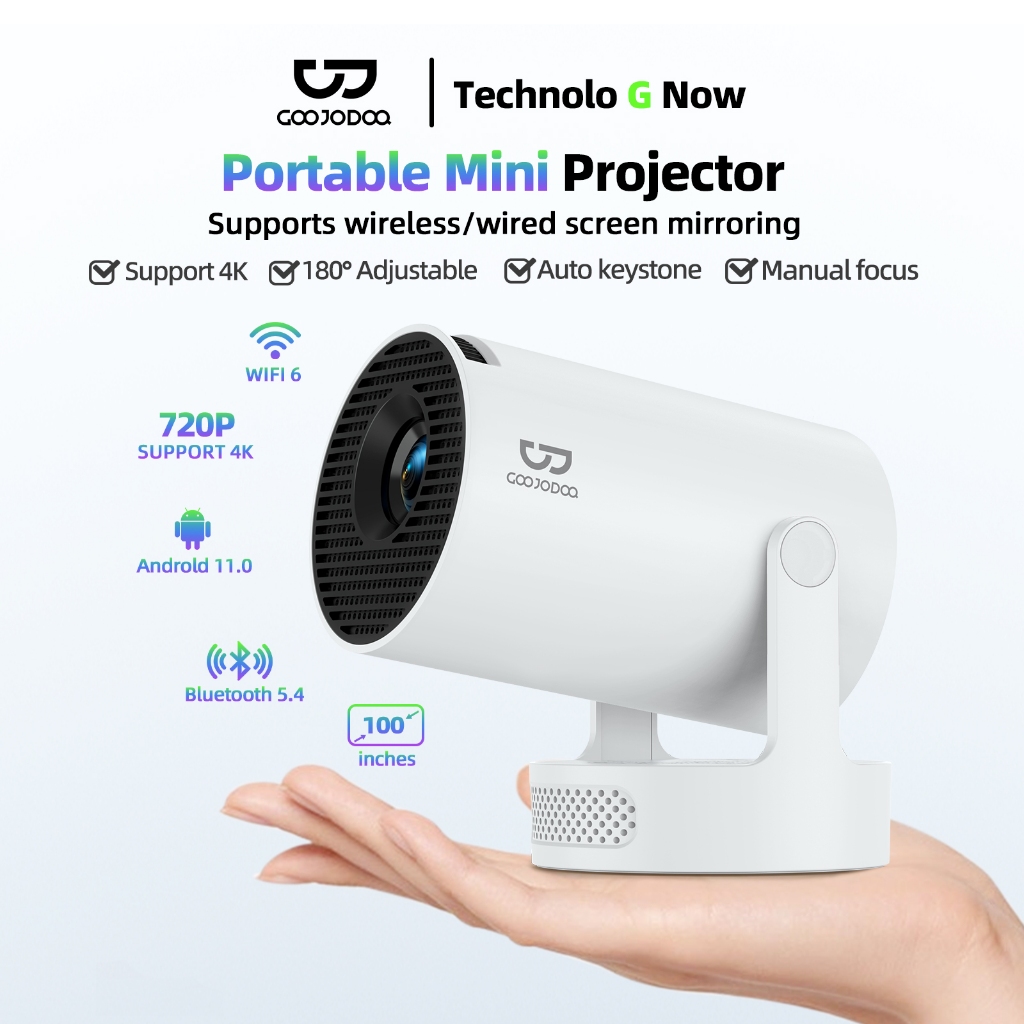 GOOJODOQ Portable Projector With Bluetooth 4K 720P Speaker HDMI 180 ...