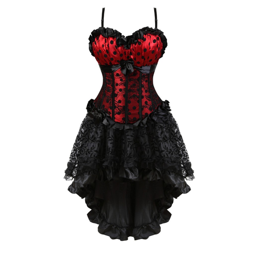 Women's Gothic Floral Lace up Corset Dress Showgirl Clubwear Lingerie ...