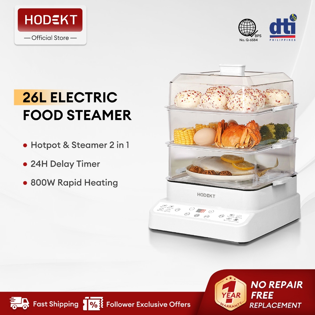 HODEKT Electric Food Steamer 26L Large Capacity 3 Layers For Hot Pot ...