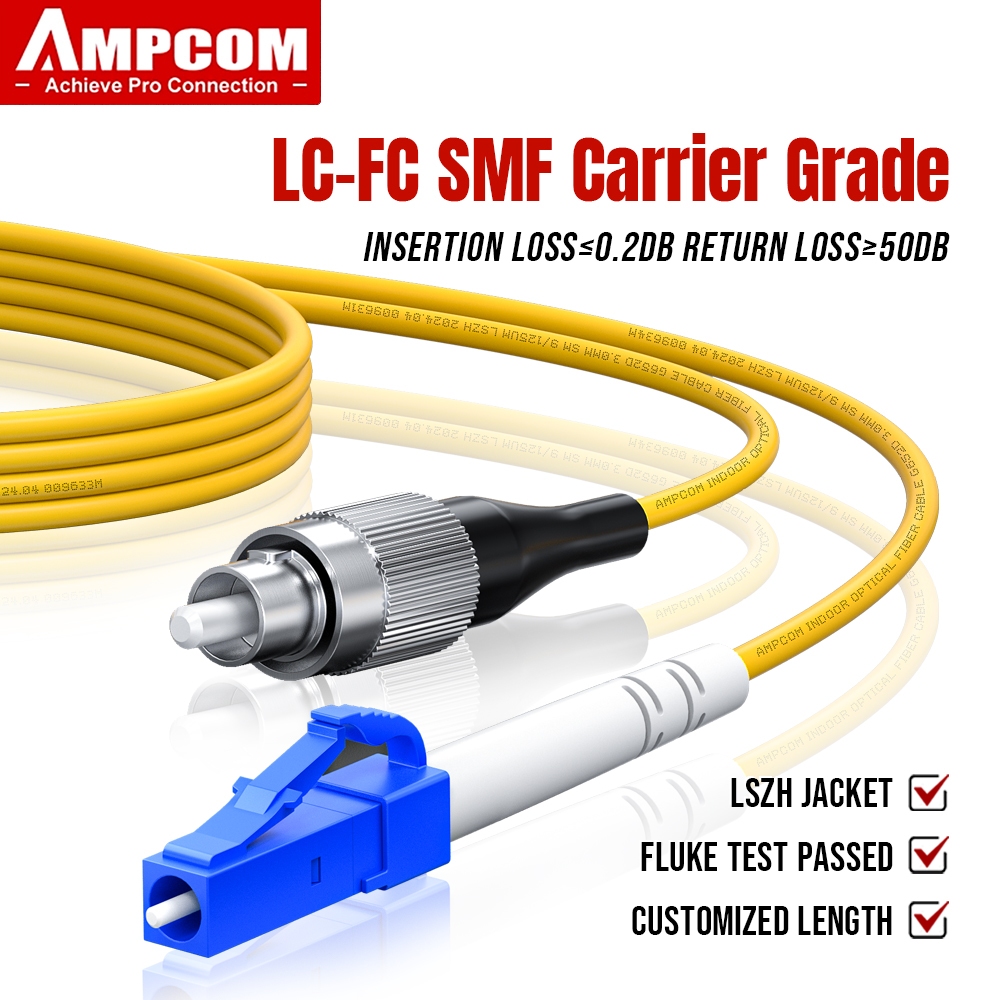 AMPCOM LC to FC UPC Fiber Optical Patch Cable Singlemode Simplex SMF 9 ...