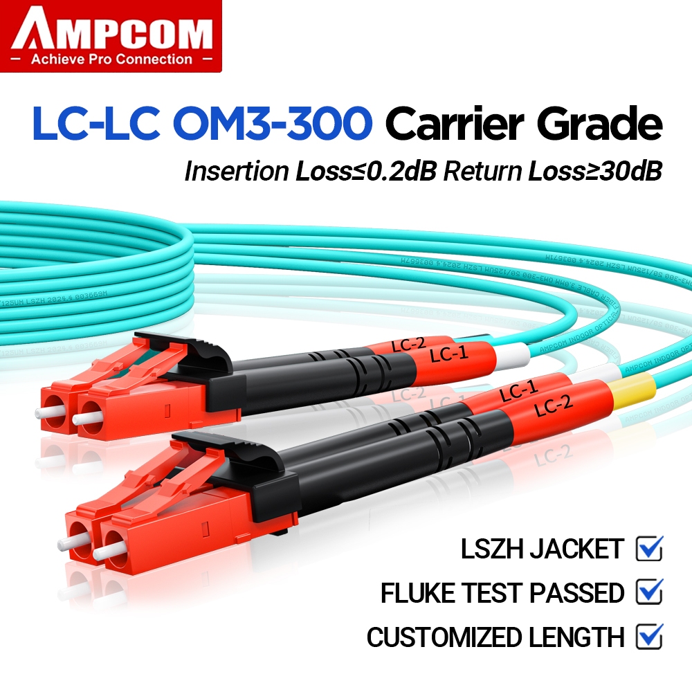 AMPCOM Custom Made 100M OM3 LC to LC UPC 50/125 Multimode Duplex LSZH ...