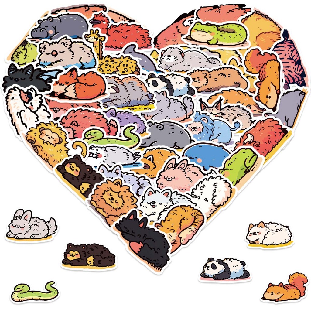 50 pcs Comfortable cartoon animal sleeping stickers Graffiti Cartoon ...