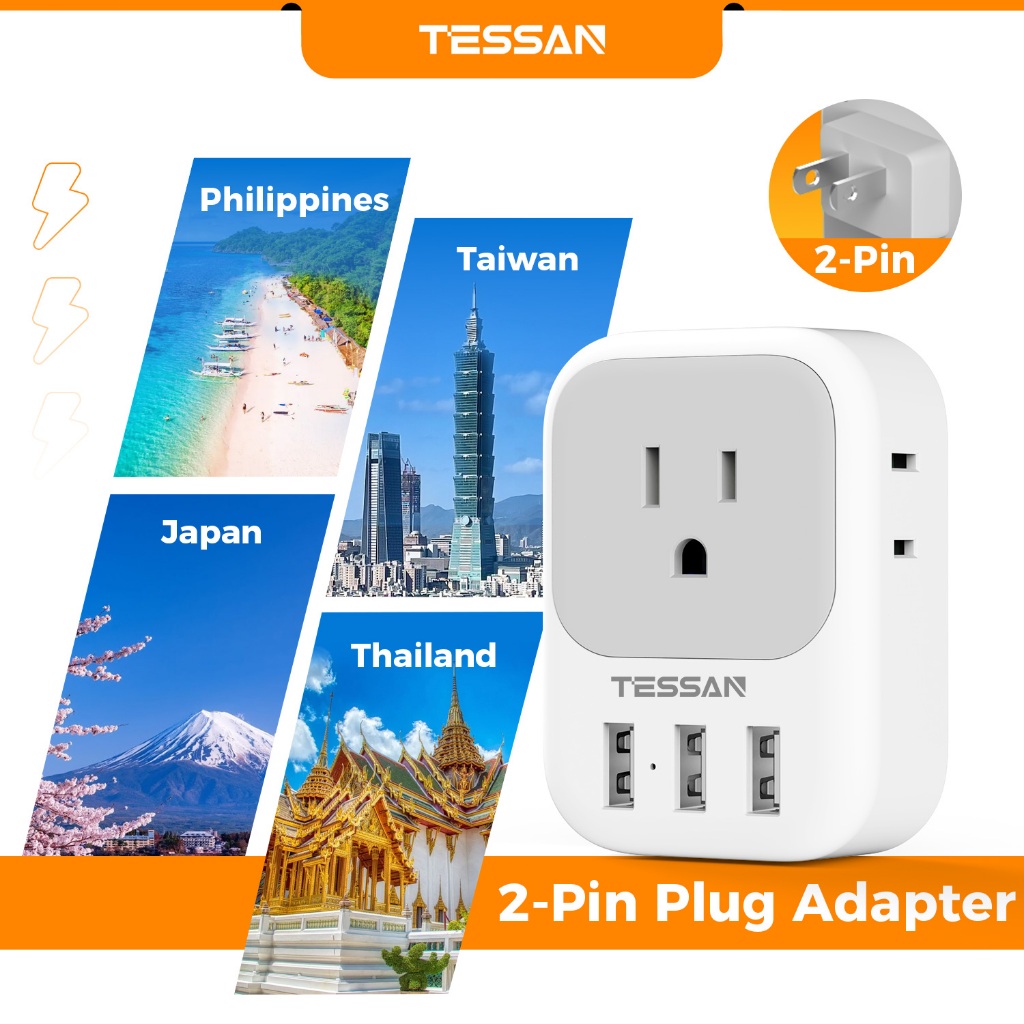 TESSAN Type A Travel Adapter with Multi 2 Pin Plug+USBC, for Japan ...