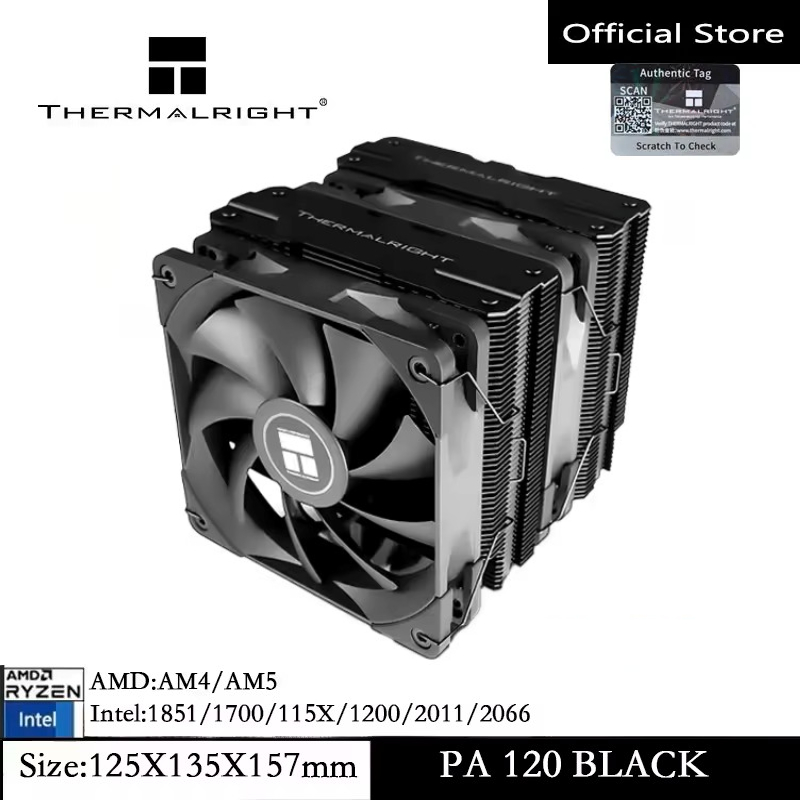 Thermalright PA120 Black CPU Air Cooler Dual Fan 6 Heat Pipes Cooling ...