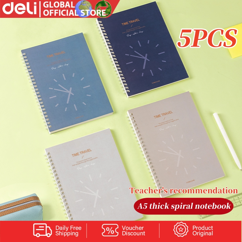Deli 5PCS Thick A5 Spiral Notebook 60 Sheets Student Line Hardbound ...