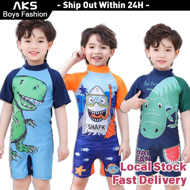 [Local Delivery] AKS Fashion Kids Dinosaur Swimwear One Piece Swimsuit ...