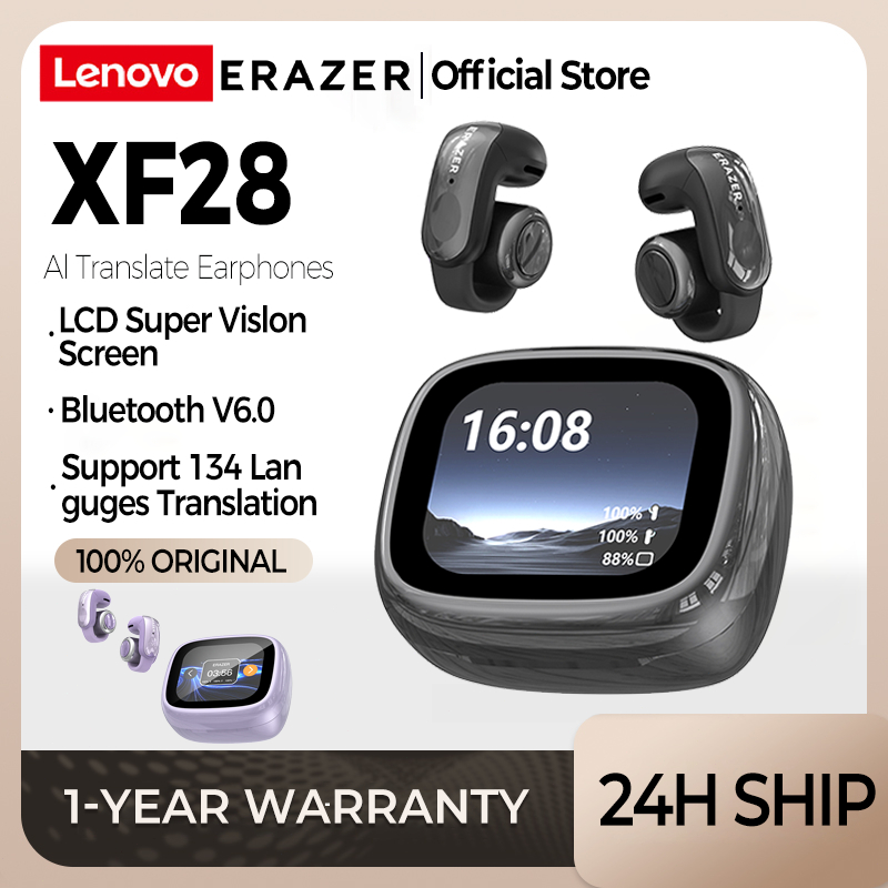 Lenovo ERAZER XF28 Al Smart Real-Time Translation Wireless Earphones Bluetooth 6.0 With LED ...