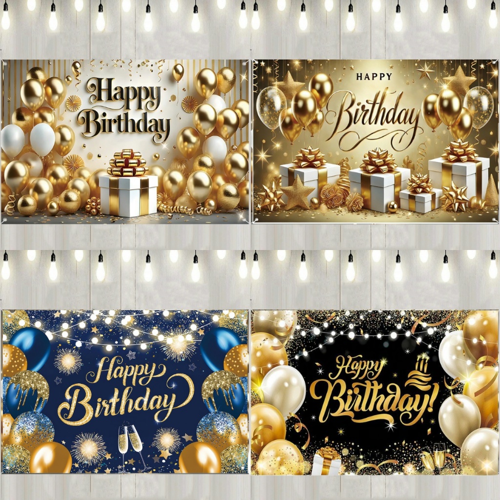 3D Platinum Balloon Happy Birthday Banner Gift Box Pattern Design ...