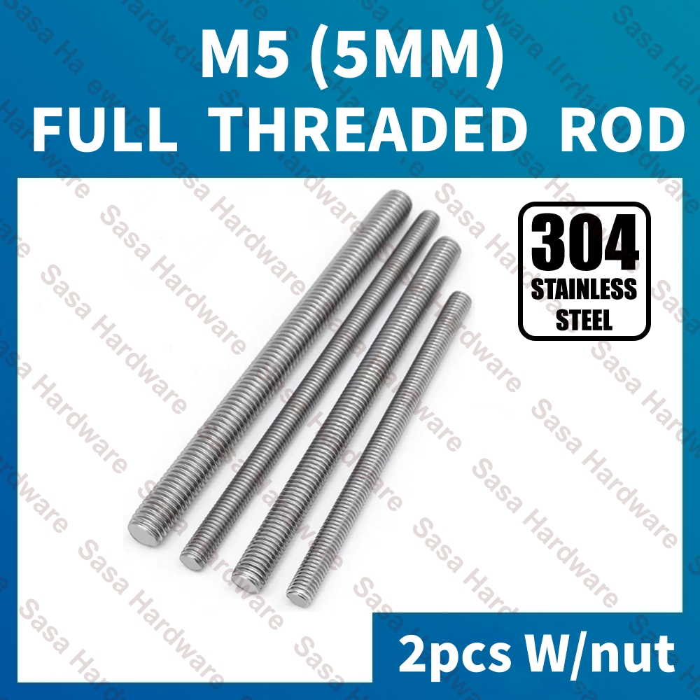 M5 (0.80P) Full Threaded Rod Stud Bar Rod 304 stainless steel M5 ...