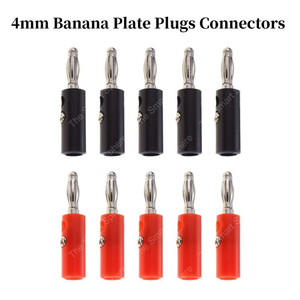 10pcs 4mm Banana Plate Plugs Connectors Red and Black Solderless For ...