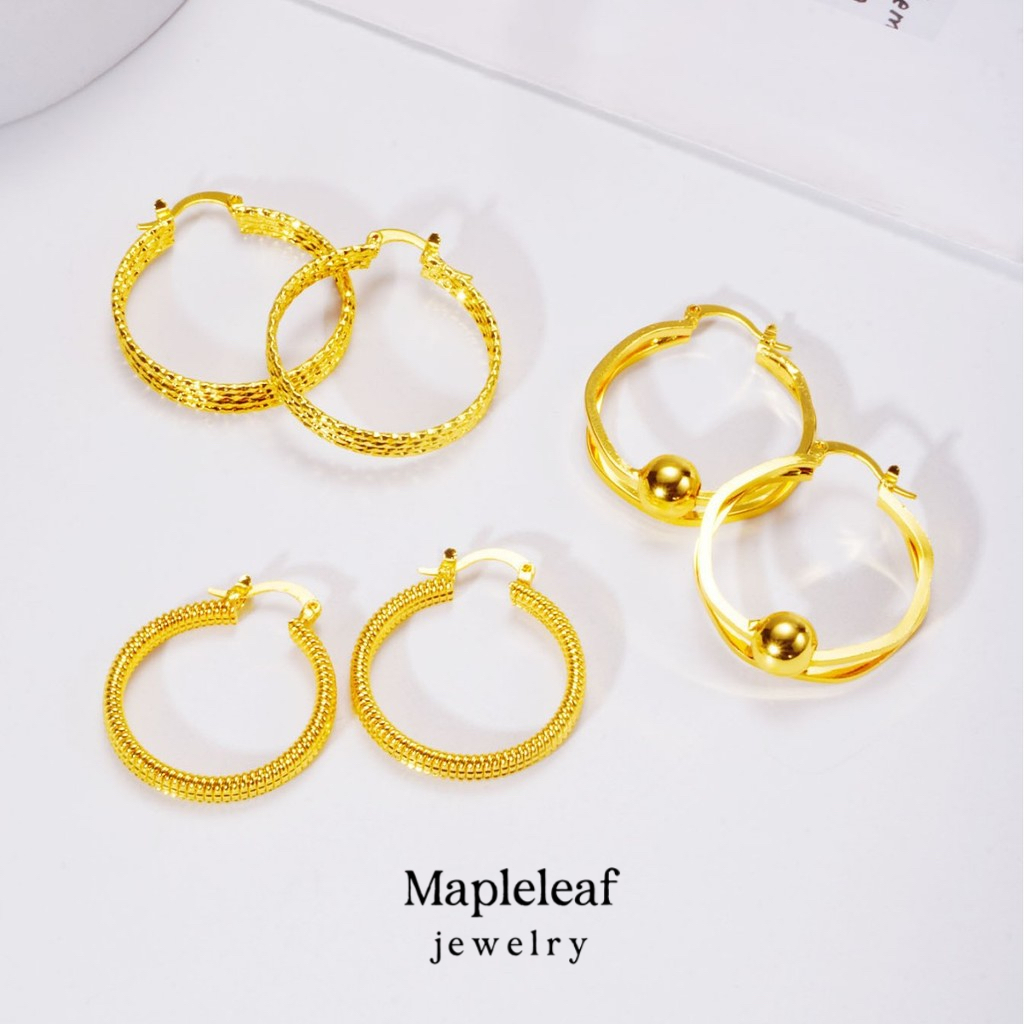 Original 18K Saudi gold 30mm geometric hollow round bead women's ...