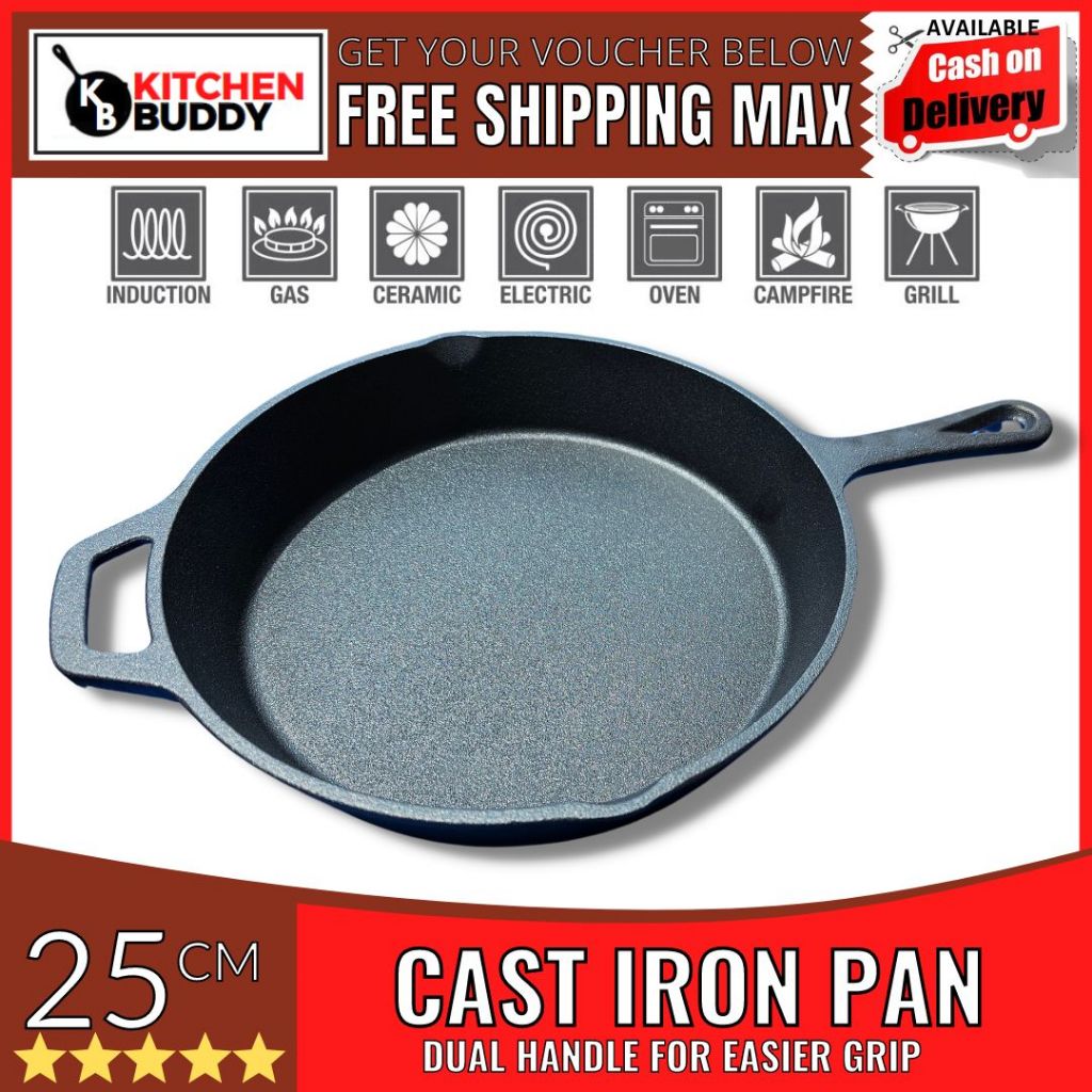 Cast Iron Frying Pan Skillet/Pan 25cm - Preseasoned Heavy Duty Pan ...