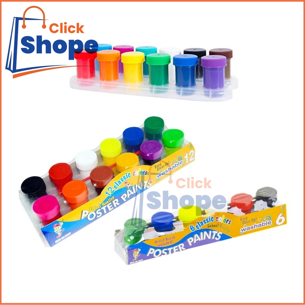 CLICK SHOPE 6/12 Colors Poster Paints Set Non-Toxic Washable Paint ...