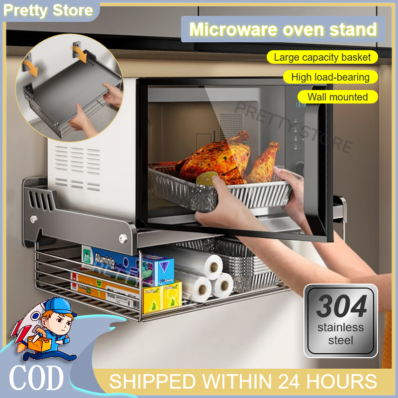 Microwave Oven Rack with basket wall-mounted rack punch-free Oven ...