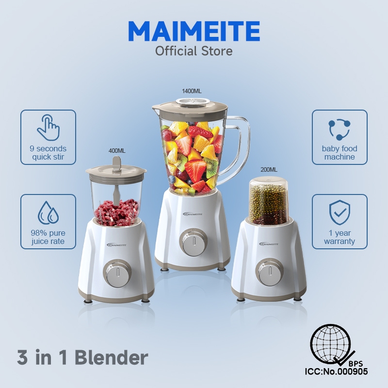 Maimeite Blender 3 in 1 Food Processor 1.5L Juice Blender for Fruit and ...