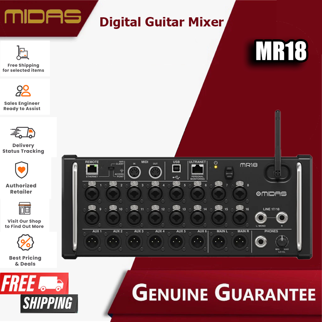 MIDAS MR18 Rack Mount Professional Digital Mixer Built-in Wifi DSP ...