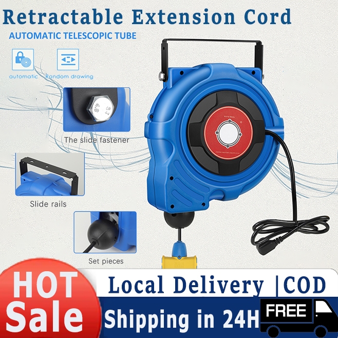 Retractable Extension Cord 50FT Power Cord Reel, 14AWG 15A,180°Swivel ...