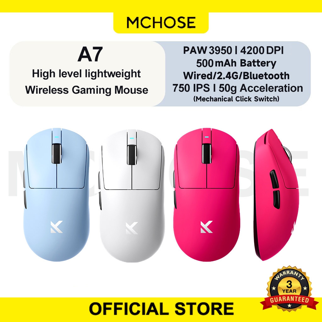 Wireless Mouse Mchose A7 Gaming Mouse Lightweight Three Mode PAW3950 26000DPI Optical Sensor ...