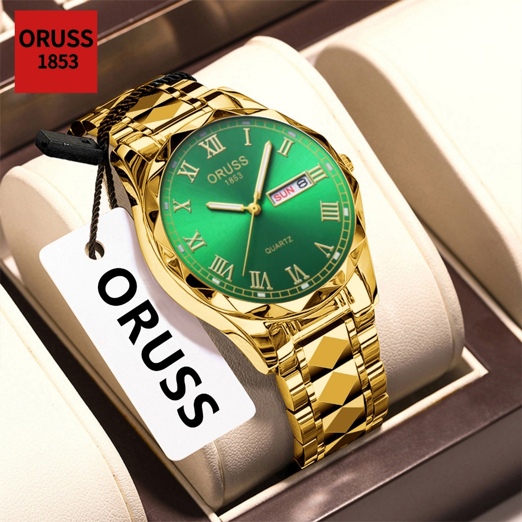 [Gift][With Box]ORUSS Original Men Green Dial Dual Calendar Luxury ...