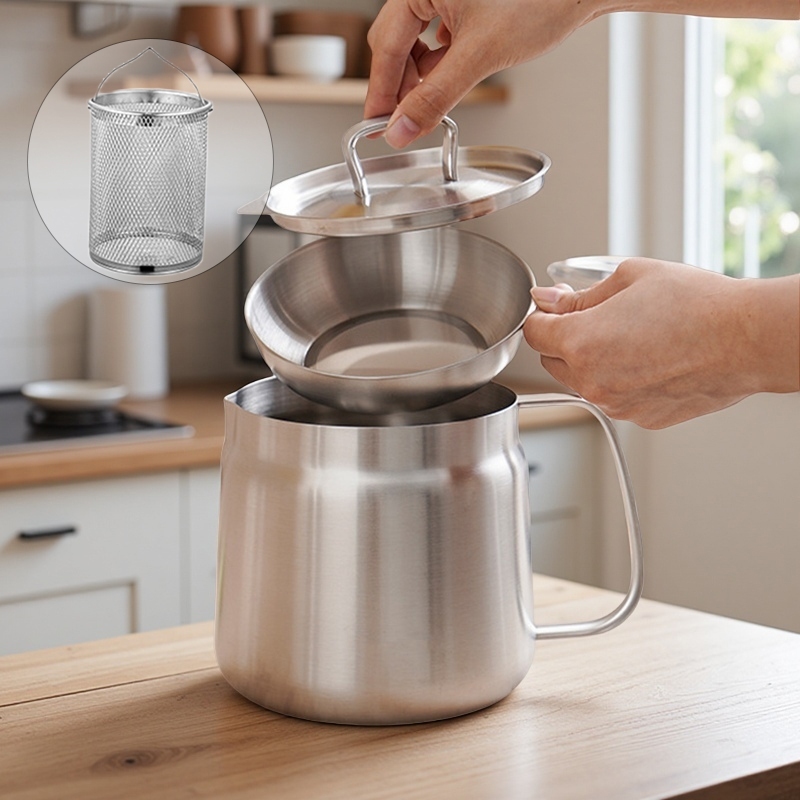 Lalagyan ng Mantika na 304 Stainless Steel may Panala at Basket ng ...