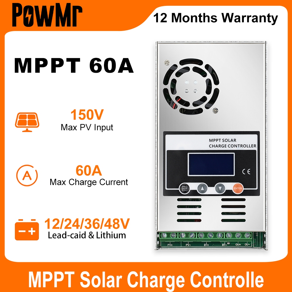 PowMr 60A MPPT Solar Charge Controller 12V/24V/36V/48V Battery Max Input Voltage 190Voc | Shopee ...