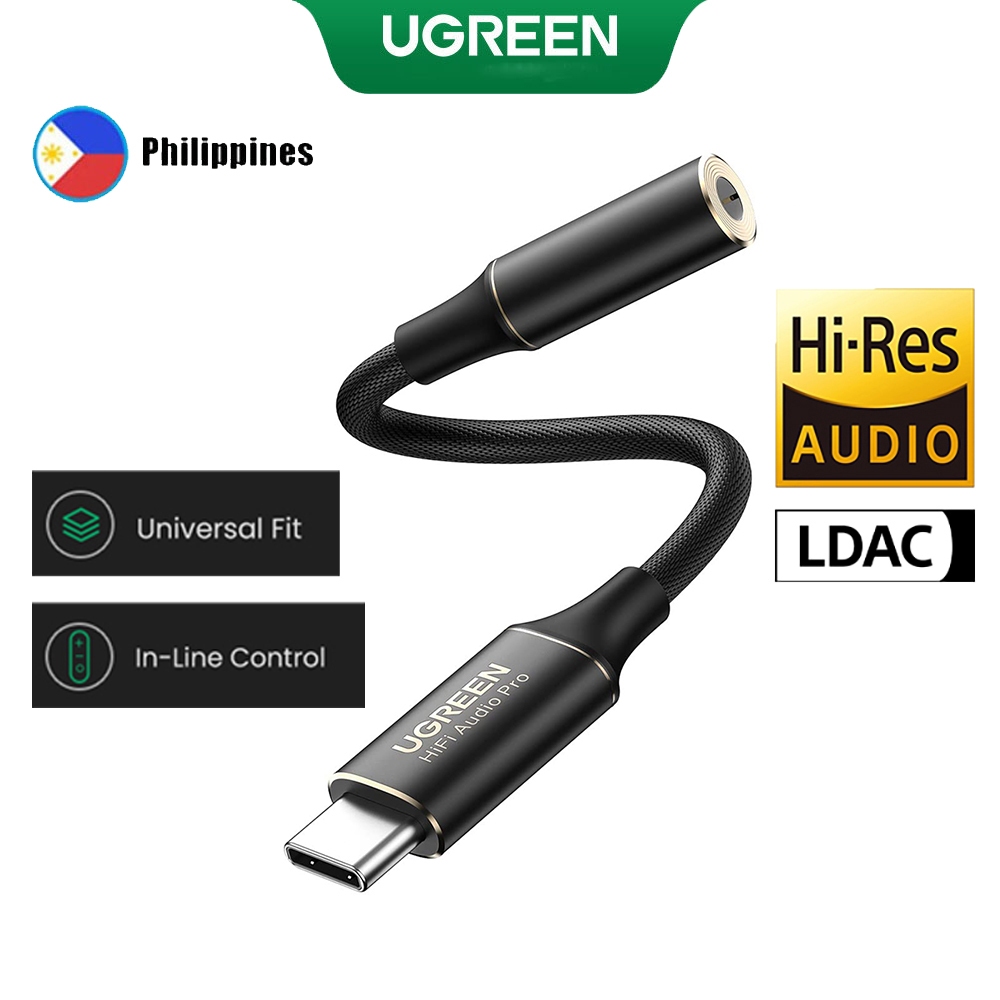 UGREEN USB C to 3.5mm Headphone Adapter Hi-Res 32bit 384KHz Braided Type C Male Aux Female ...