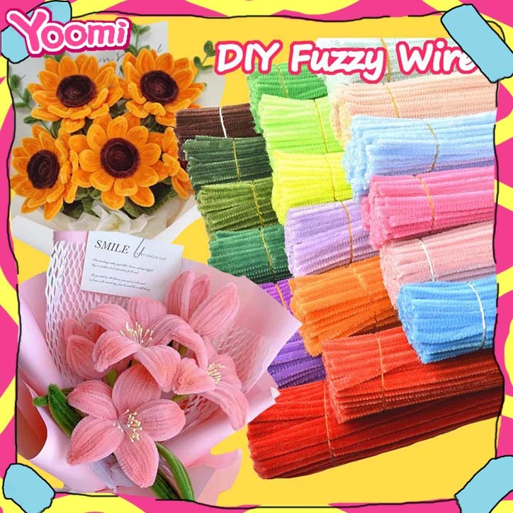100PCS 8mm Fuzzy Wire Colored Chenille Wires Fluffy Sticks Stems Twist ...