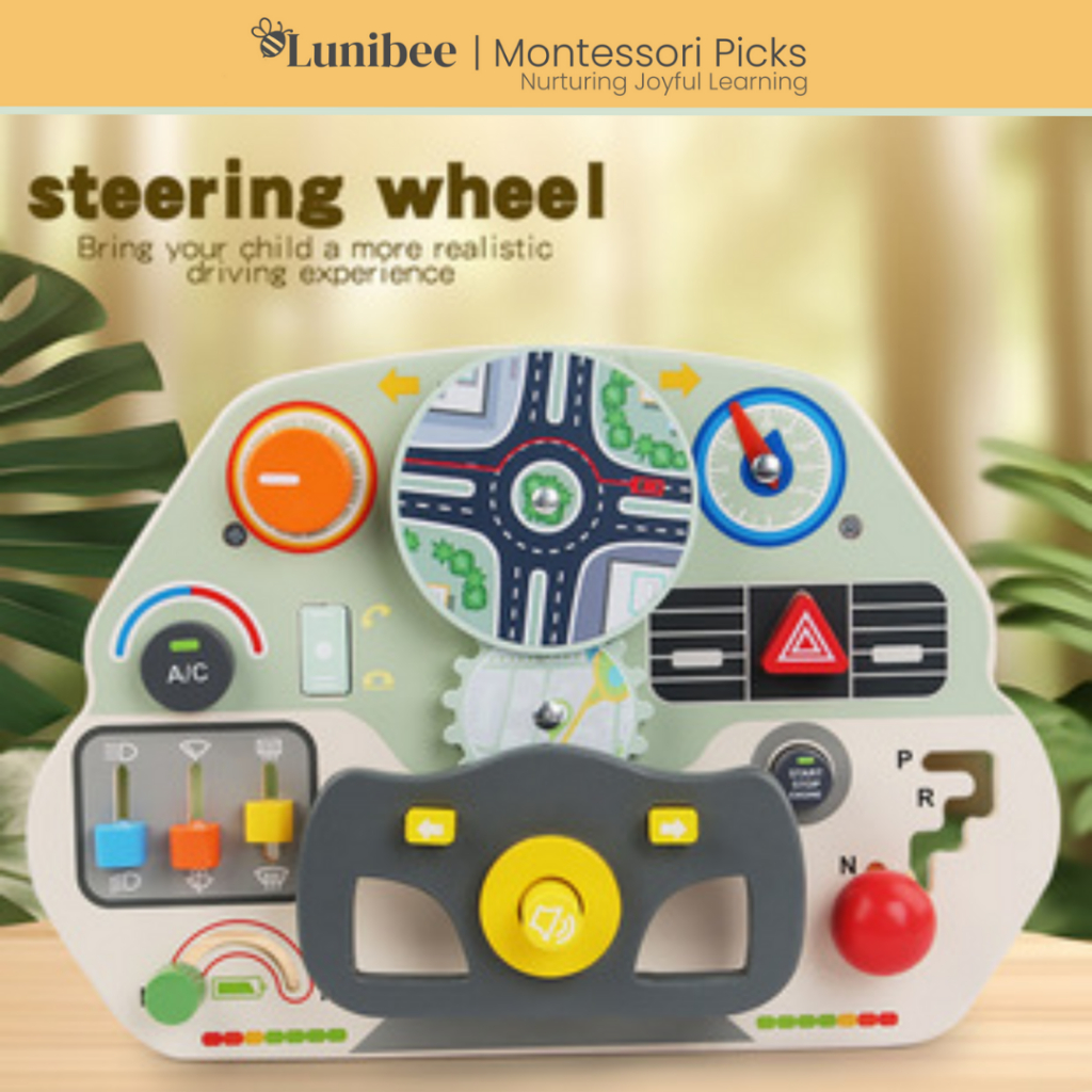 Wooden Steering Wheel Toy | Pretend Play Driving Dashboard for Kids ...