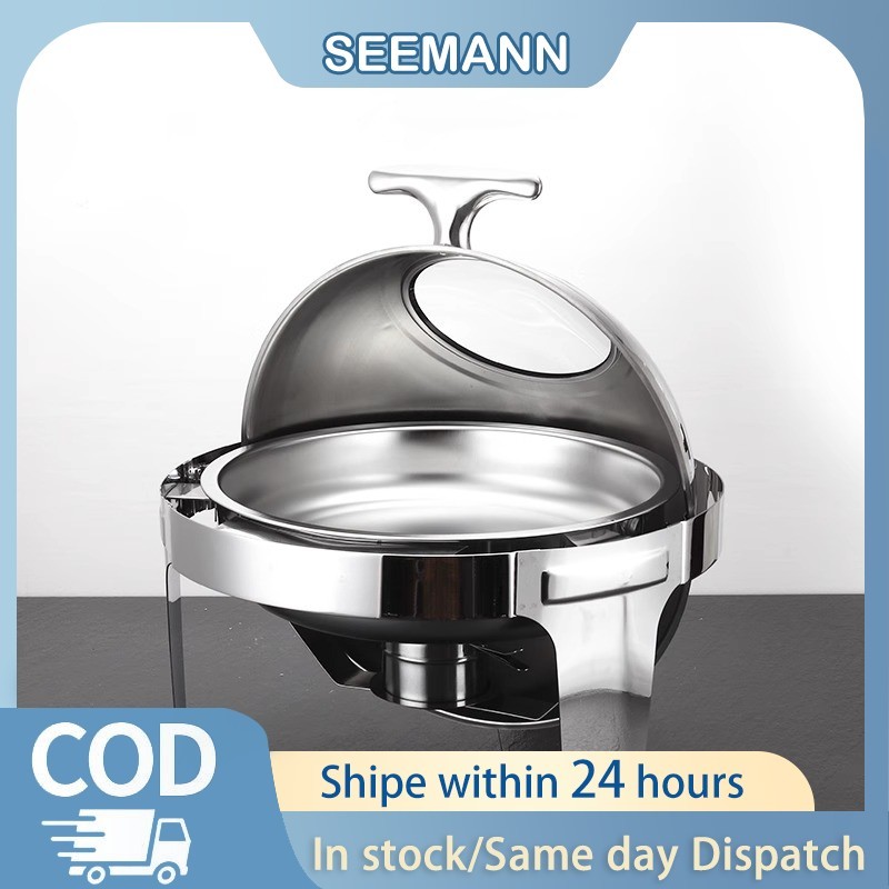 6QT Round Chafing Dish Buffet Set, Roll Top Stainless Steel Buffet Warmer Chafers and Buffet ...