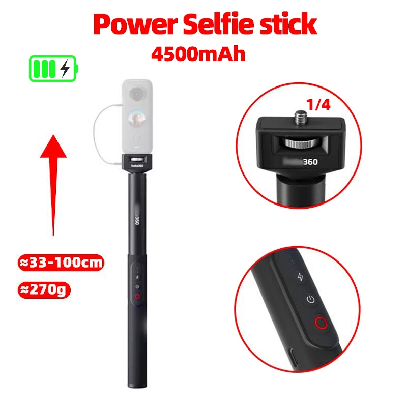 Authentc 360 Power Selfie Stick 4500mAh Battery Invisible Remote Stick ...