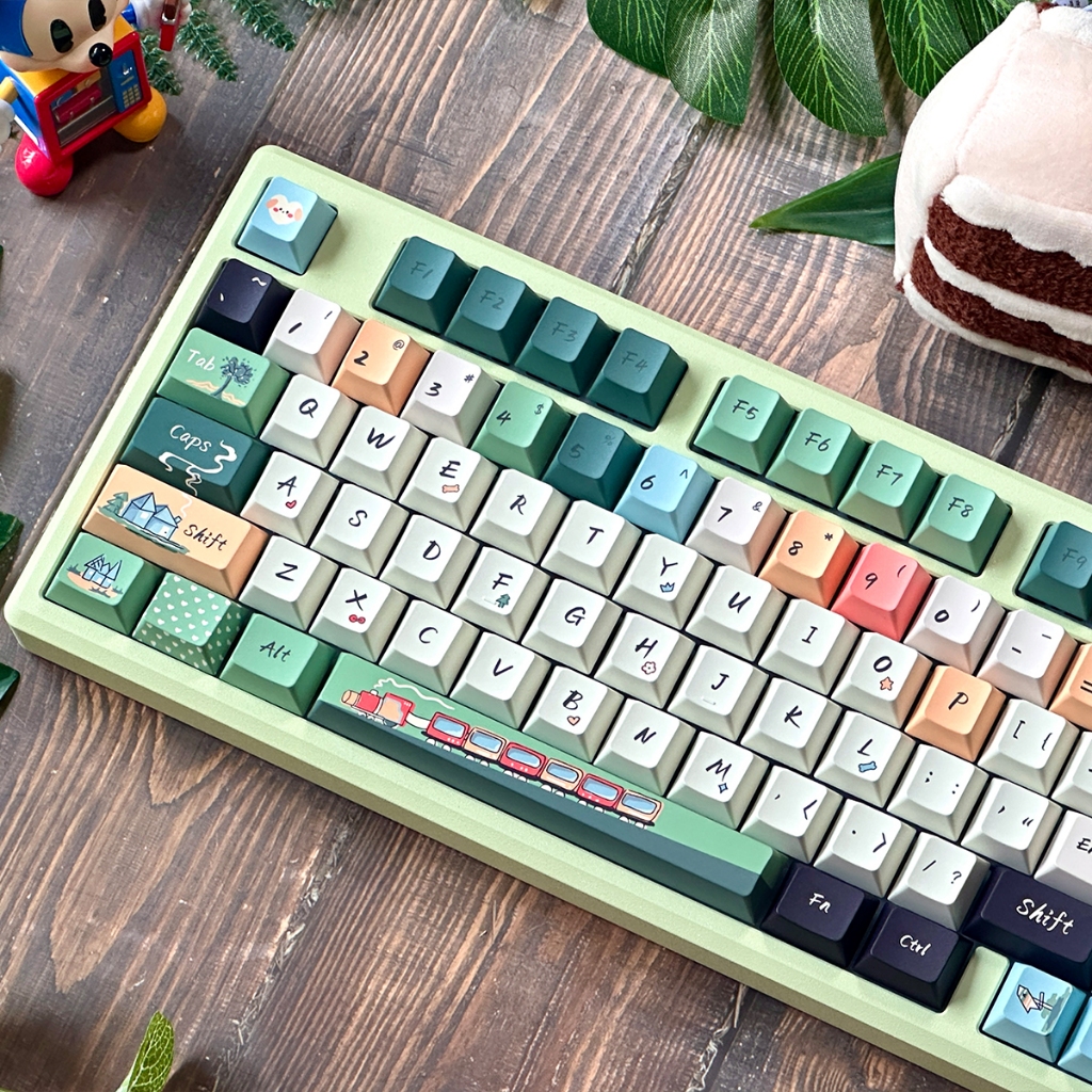 URE Outing Keycap Fresh Green PBT Cherry profile cartoon keycaps set ...