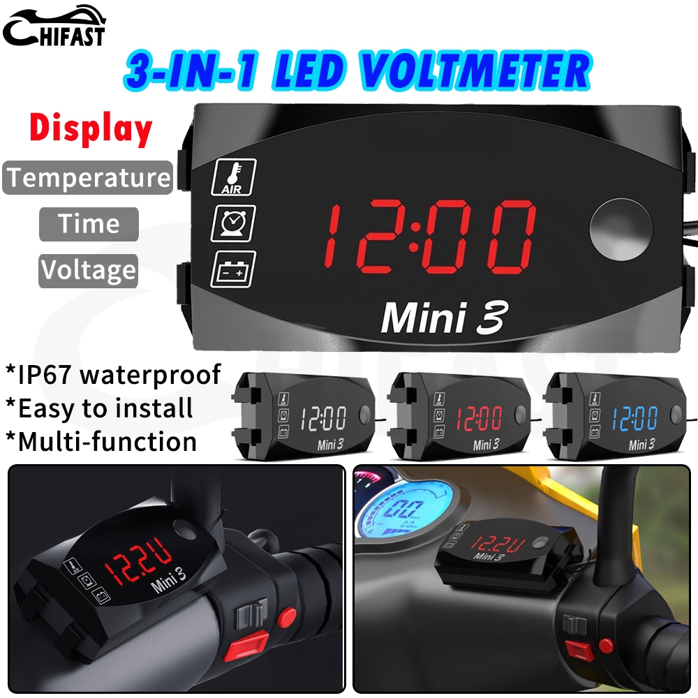HIFAST Motorcycle 3-in-1 Universal Digital Volt Meter Waterproof ...