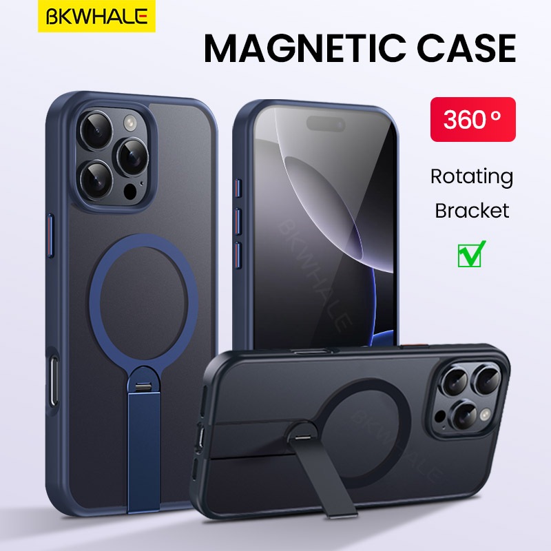 BKWHALE 360° Rotatable Bracket Magnetic Phone Case For iPhone 16 Pro ...