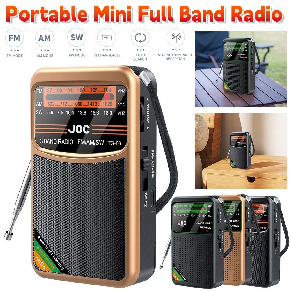 Mini Full Band Radio Handheld FM/AM/SW Receiver Portable TF/USB Music Player with 3.5mm Jack ...