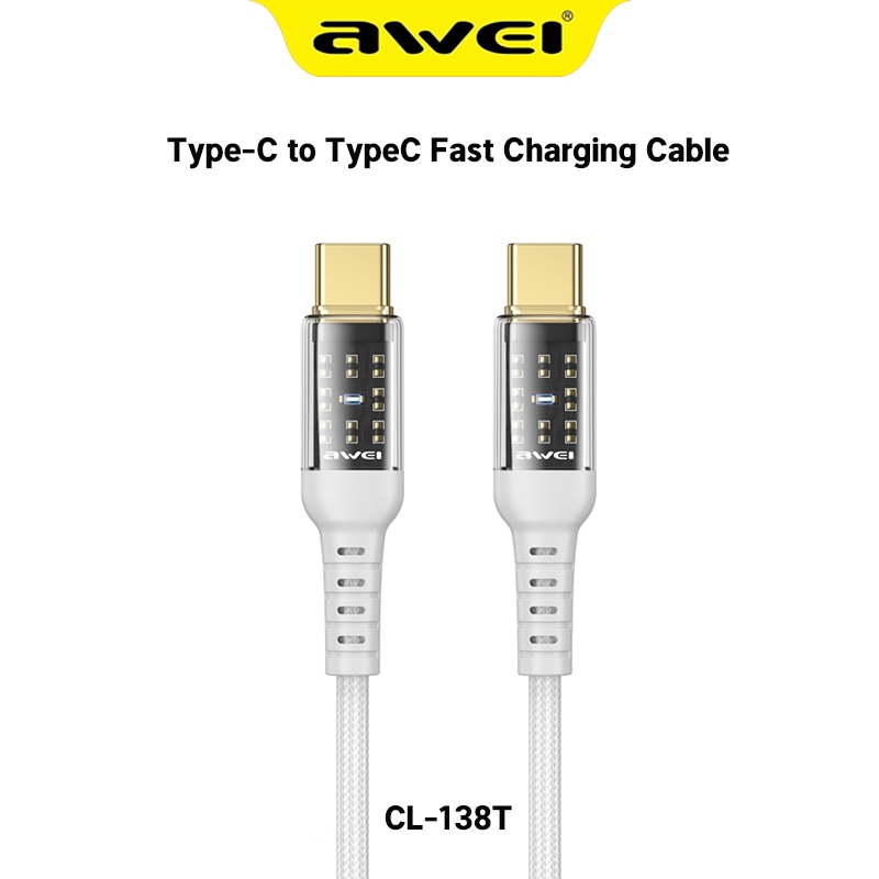 Awei CL-138T 60W Type-C Cable 1M Fast Charging With LED Tip Supports ...