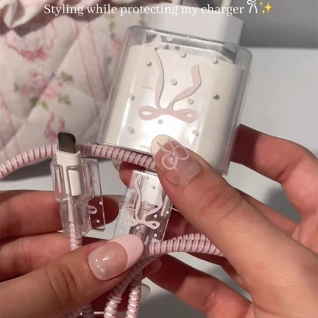 3D Pink Bow Cable Charger Protector Cover For IPhone IPad 18W 20W ...