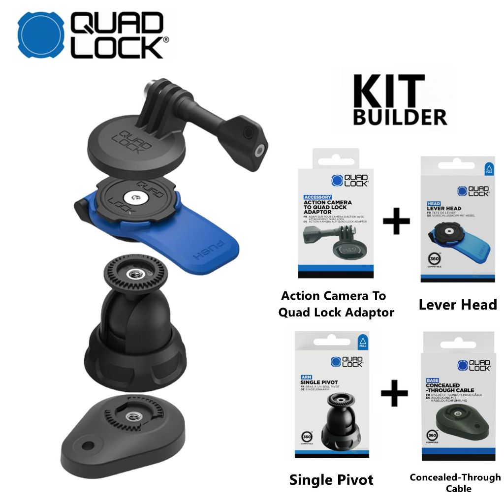 Quad Lock To Action Camera Adaptor 4 Items with CONCEALED THROUGH CABLE ...