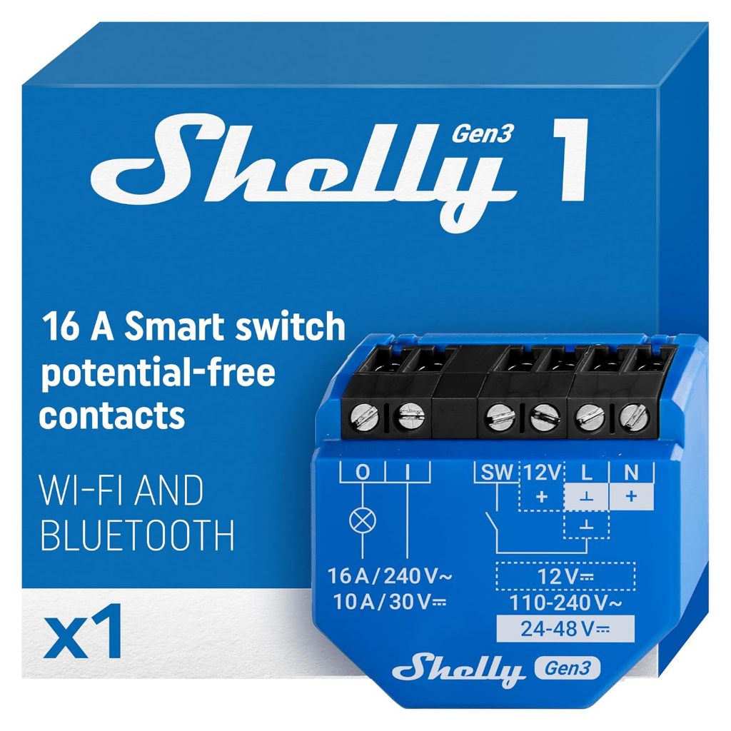 Shelly 1 Gen3 Wi-Fi Operated Smart Switch dry contacts 1 channel 16A Remotely control wide range ...