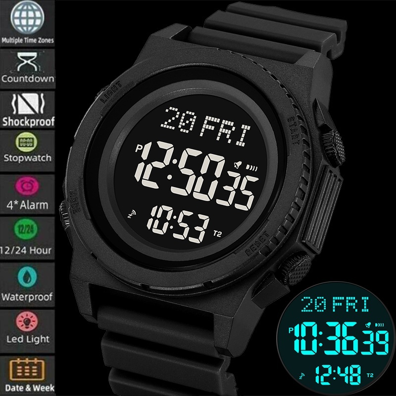 Skmei Multiple Time Zone Mens Digital Watches Fashion 4 Sets Alarm ...