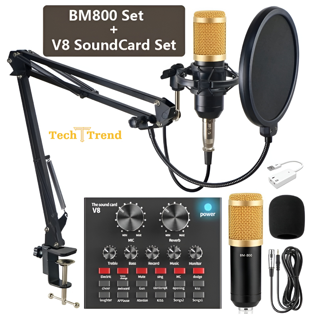 BM-800 Condenser Microphone Kit with V8 Multifunctional Live Sound Card ...