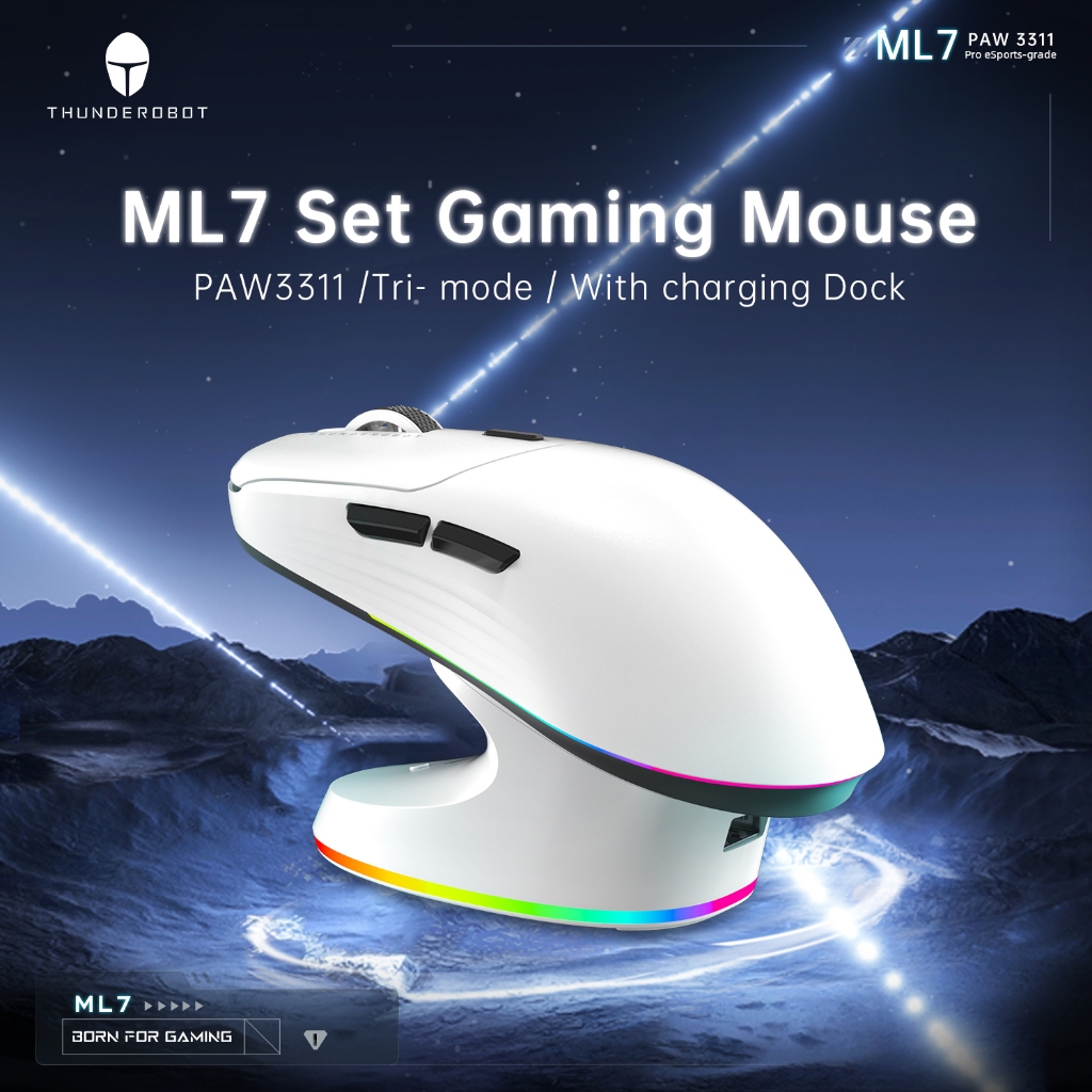 Thunderobot ML7 Gaming Mouse With Charging Dock Long Battery Life Tri ...