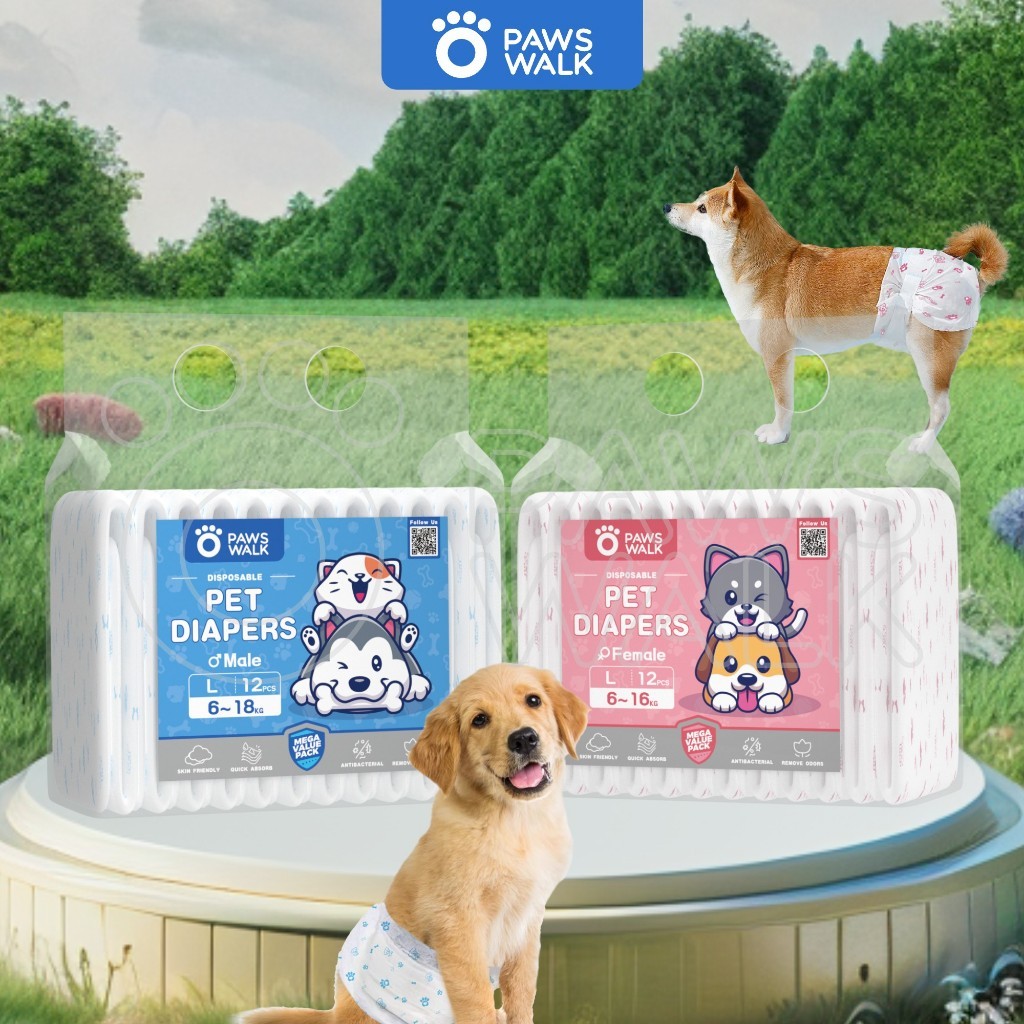 PawsWalk Dog Pet Diapers - Male and Female Friendly XXS XS S M L XL ...