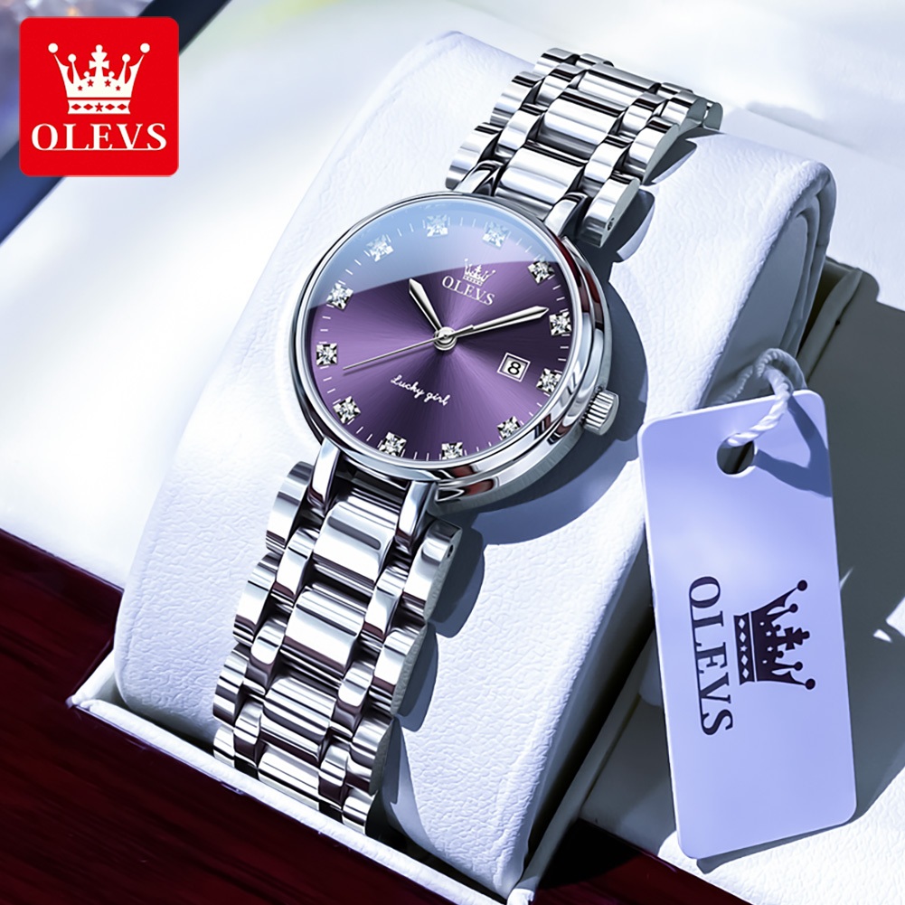 OLEVS Watch For Women Waterproof Original Stainless Steel Silver Purple ...