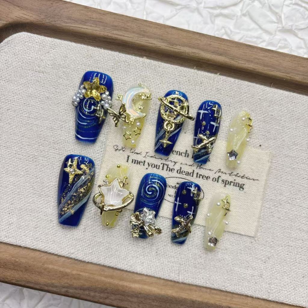 Starry Sky Fantasy Handmade Wearing Nails High-End Whitening Manicure ...