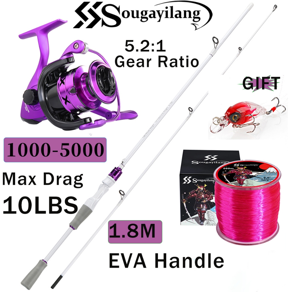 Sougayilang Fishing Rod Reel Full Set 1.8M 1000-5000 Series 5.2:1 Gear ...