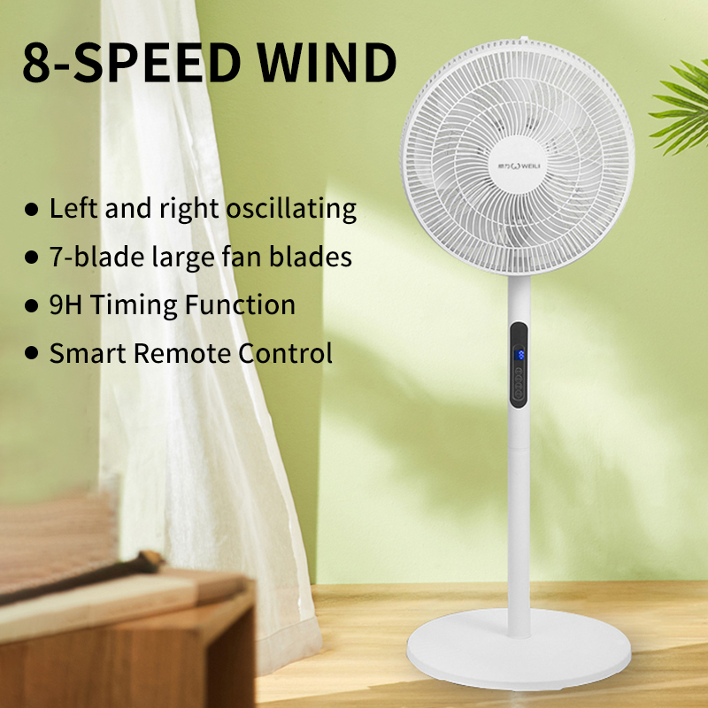 Remote controlled stand fan 8-speed settings Oscillating airflow Energy ...