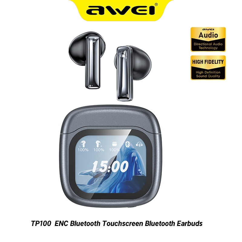 Awei TP100 ENC LCD Smart Touchscreen Color Display Bluetooth Earbuds ...