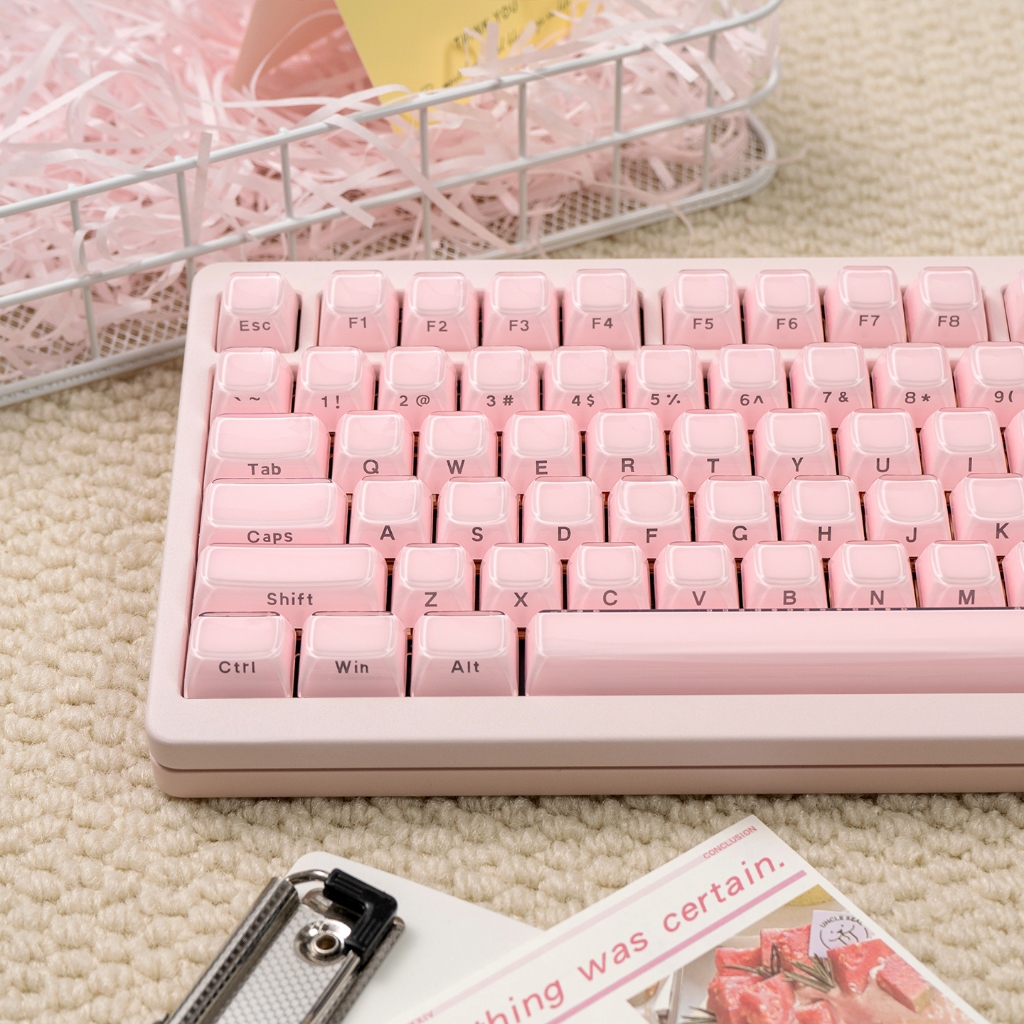 Crystal Pudding Pink keycaps OEM profile ABS Double shot side engraved ...