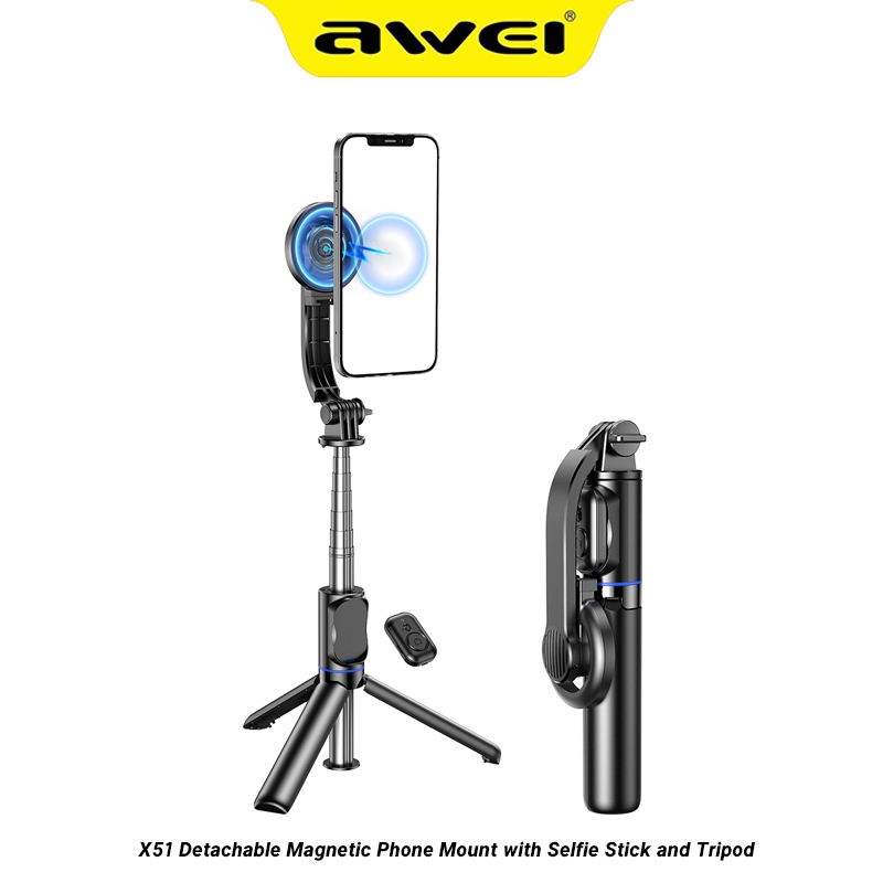 Awei X51 3-in-1 Magnetic Selfie Stick Tripod 360° Rotating With ...